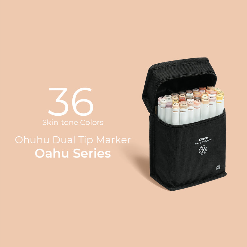 Ohuhu Oahu 36 Skin Tone Colors Dual Tips Alcohol Art Markers, Fine & C
