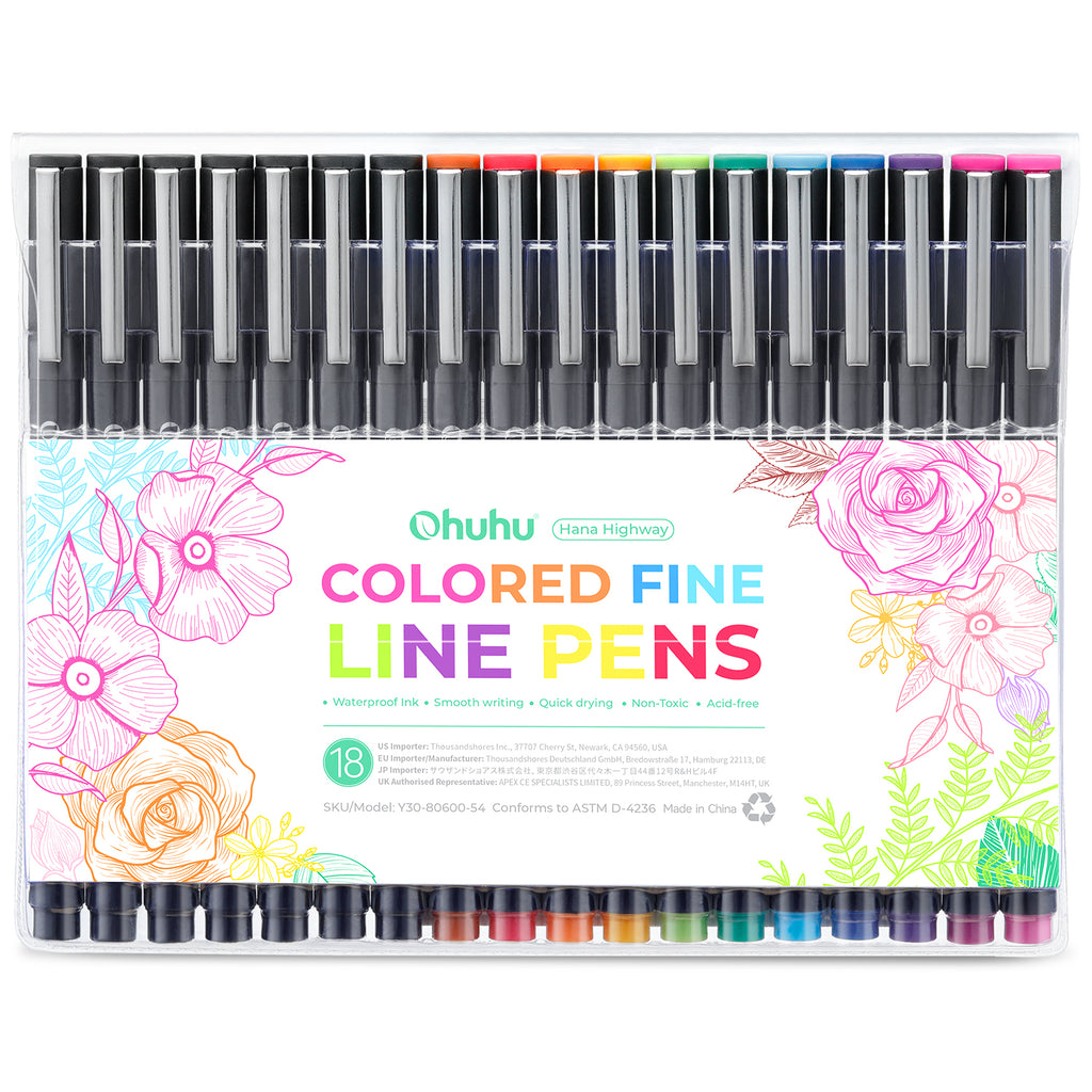 Ohuhu Hana Highway Fineliner Drawing Pens,18 Pack